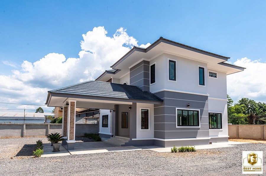 Double Story House Design with Prominent Veranda - Pinoy House Designs