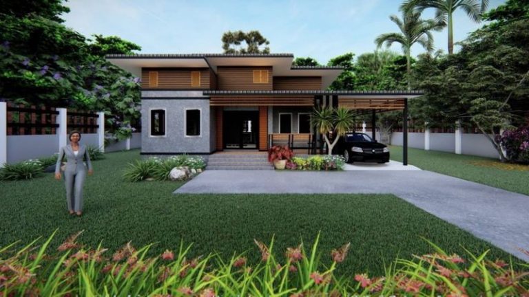 Modern Three-Bedroom House with L-Shaped Verandah - Pinoy House Designs