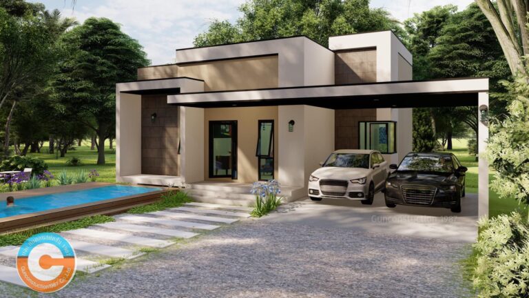 Modern Single-Storey Home Design with a Swimming Pool - Pinoy House Designs